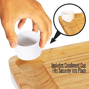 NutriChefKitchen Bamboo Cheese Board Set - Bonus Condiment Cup and 4 Stainless Steel Knives