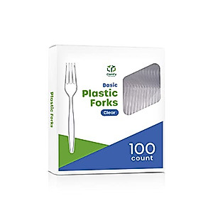 Comfy Package [100 Pack] Heavy Duty Disposable Basic Plastic Forks - Clear