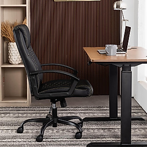 Office Chair Executive Office Desk Chair High Back Adjustable Ergonomic Managerial Rolling Swivel Task Chair Computer PU Leather Home Office Desk Chairs with Lumbar Support (Black,Gold Stitching)