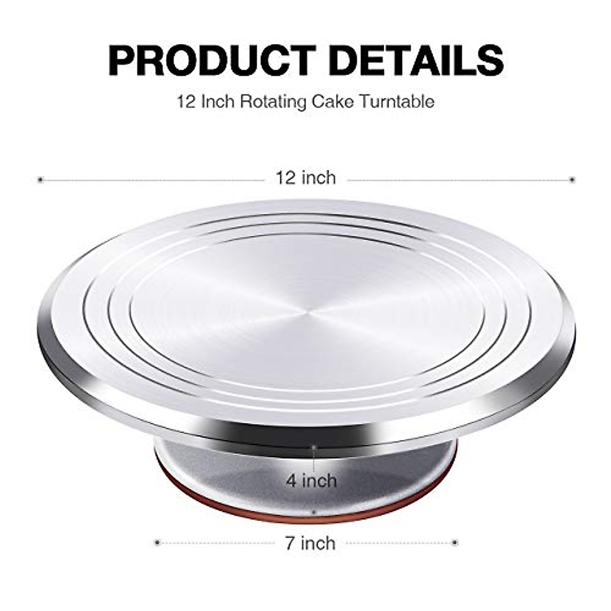 Puroma Aluminium Alloy Rotating Cake Turntable 12'' Revolving Cake Stand with Non-Slipping Silicone Bottom, Ideal Cake Decorating Supply for Cake Decorations, Pastries and Cupcakes