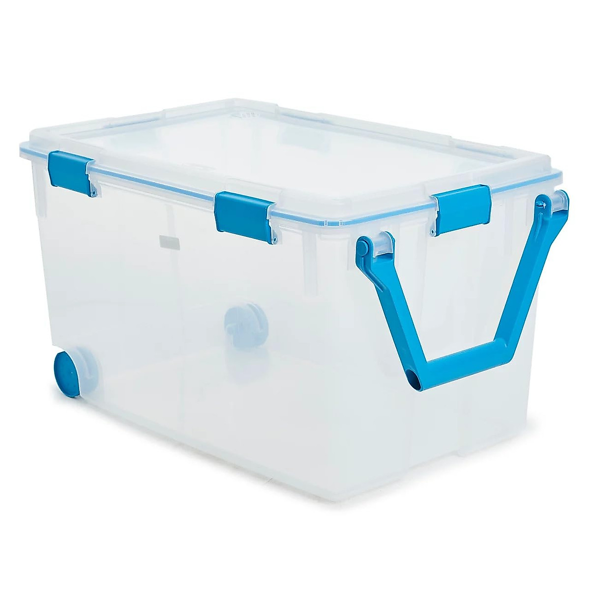 Plexon Wheeled Gasket Box, Latches Locking, Plastic, Blue, Ergonomic Handle, 120 qt, 16.75 in. H X 19.62 in. W X 30.25 in. D, Made in USA