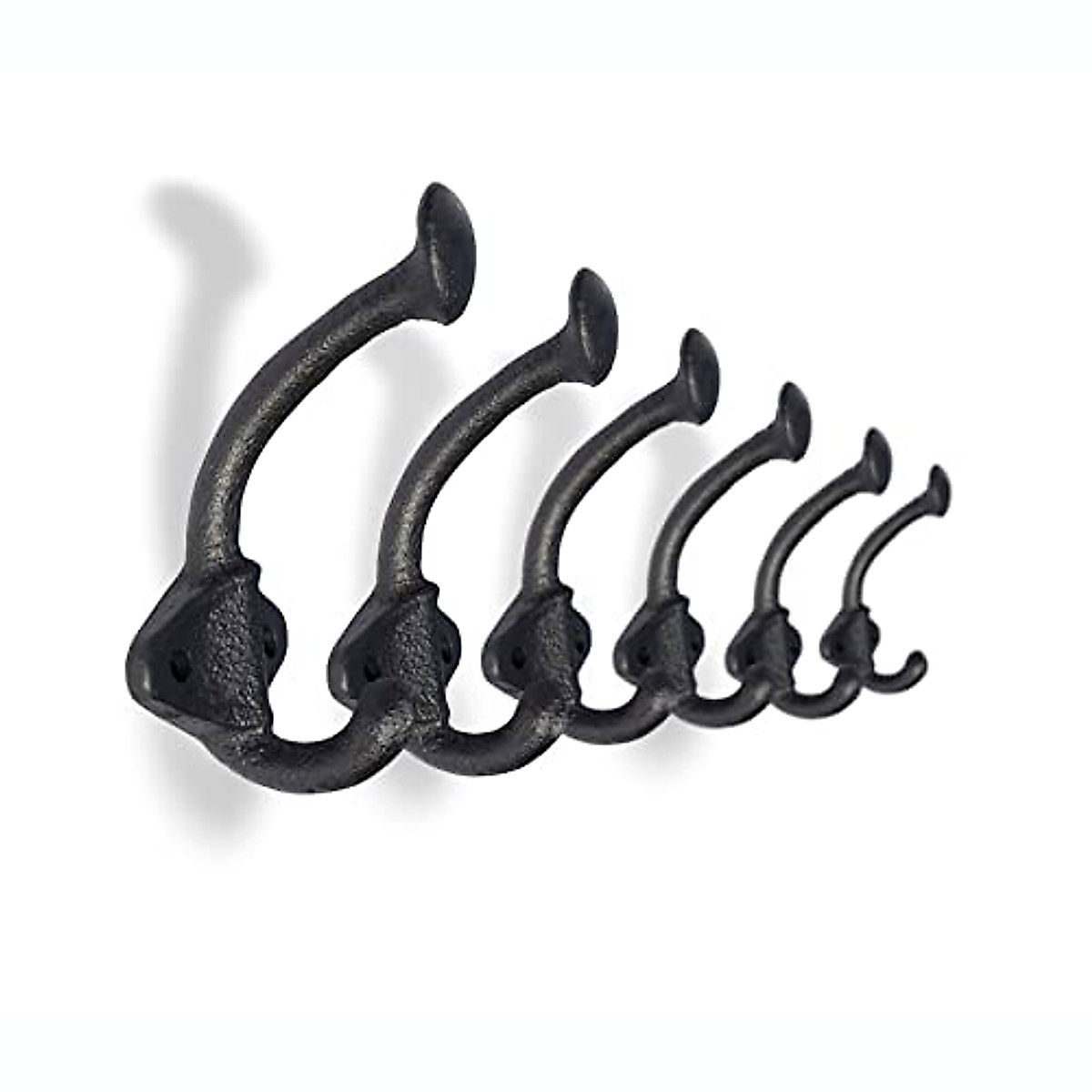 NACH Classic Double Prong Wall Hooks - Heavy Duty Decorative Black Hooks for Mudroom, Coat & Hat Rack, Towel Racks for Bathroom - Wall Mount Cast Iron Hooks - 6 Pack, 1.85x1.75x3.6 in - DY-200682