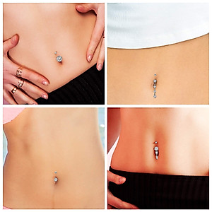 CrazyPiercing Dangle Belly Button Rings Surgical Stainless Steel for Women 5 PCS Set (Silver)