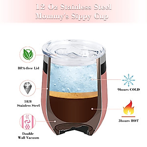 LiqCool Gifts for Mom, Christmas Gifts for Mom, Mom Gifts from Daughter Son, Mommy Sippy Cup Wine Tumbler, Gifts for Mom Who Has Everything for Birthday Valentines Day (12 Oz, Rose Gold)