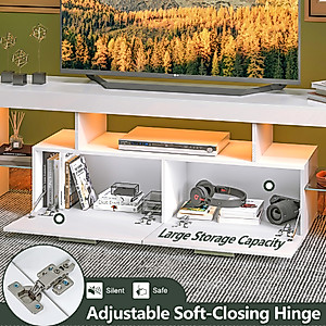 Clikuutory Modern LED 63 inch Long TV Stand with Large Storage Drawer for 50 55 60 65 70 75 Inch TVs, White Wood TV Console with High Glossy Entertainment Center for Living Room, Bedroom, White