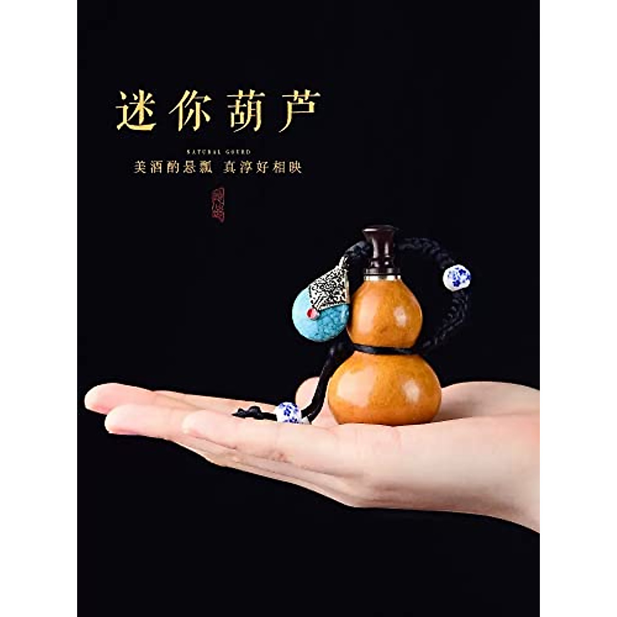 Feng Shui Good Luck Wu Lou,Mini Natural Gourd Ornament,Can Be Used As Bag Ornaments and Car Interiors,to Relieve Anxiety and Stress (Pine Stone Pendant)