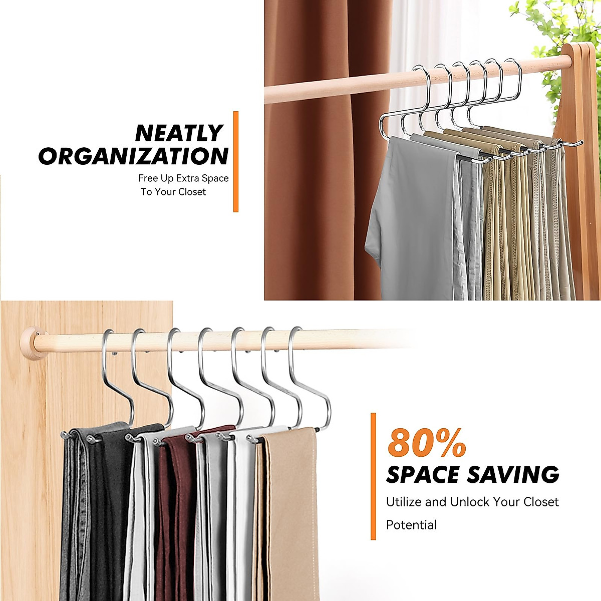 Hodola 18 Pack Pants Hangers Space Saving,Open Ended Metal Pant Hangers,Non Slip Jean Hangers for Men and Women,Closet Storage Organizer for Clothes Leggings Slacks Trouser Ties