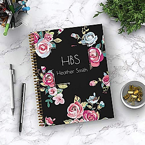 Bold Blooms Personalized Notebook/Journal, Laminated Soft Cover, 120 pages of your selected paper, lay flat wire-o spiral. Size: 8.5” x 11”. Made in the USA
