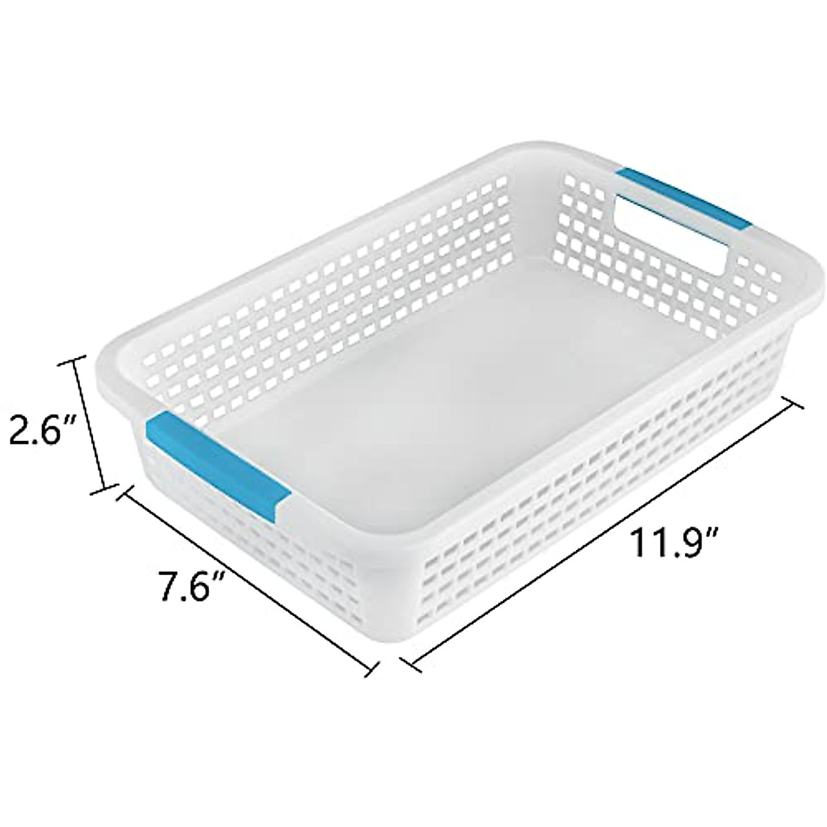 Lawei 8 Pack Plastic Sorage Basket with Handle - 12 x 7.6 x 2.6 inch Pantry Organizer Basket Bins Shelf Baskets for Organization, Countertops, Cabinets, Bedrooms, Bathrooms