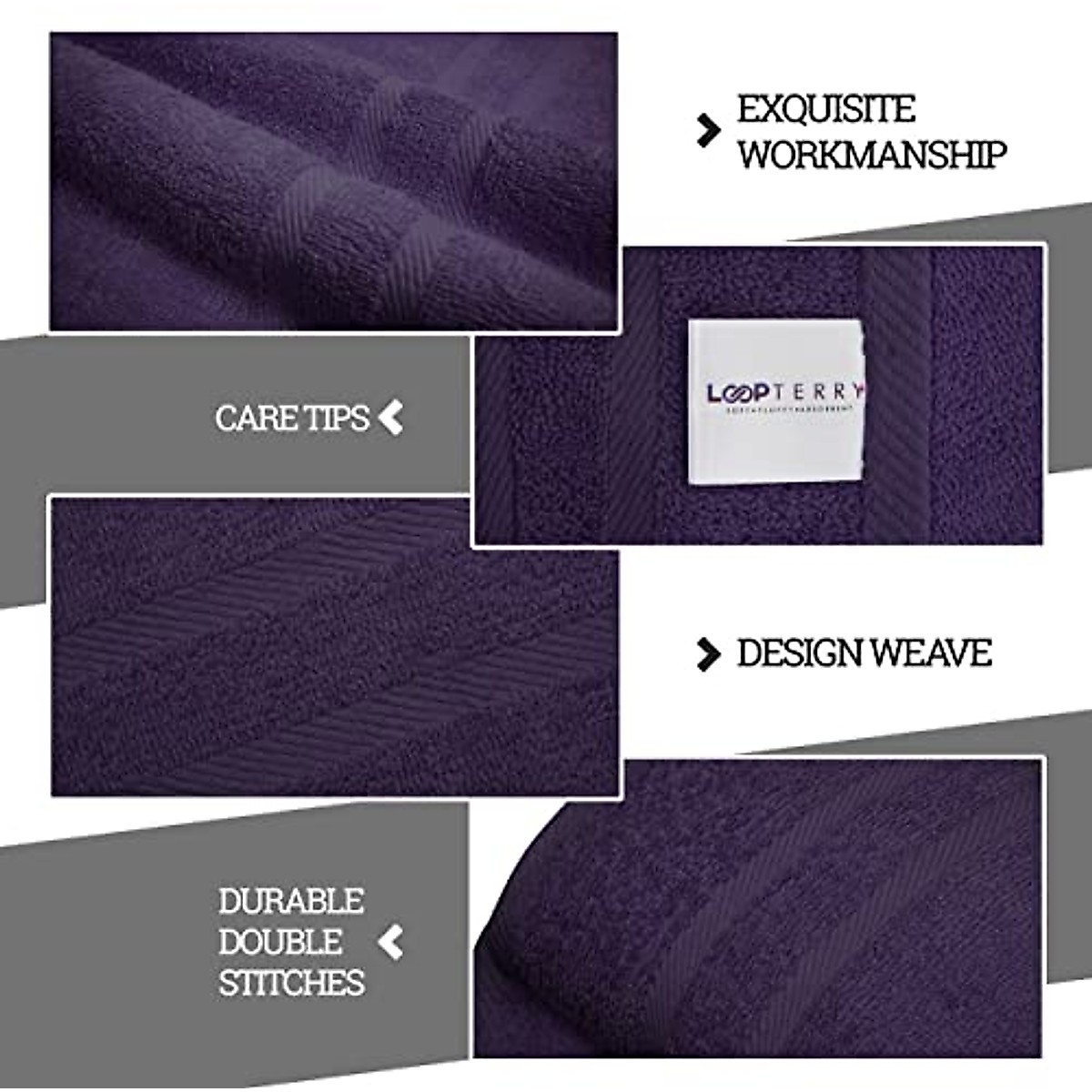 LOOP TERRY Bath Towel Set - 100% Cotton 6 Pack 24 x 46 Quick Dry Towels. Lightweight & Absorbent, 500 GSM Soft Towels use for Bath, Pool, Spa, Gym, Guest Bathroom, Ideal for Daily Drying