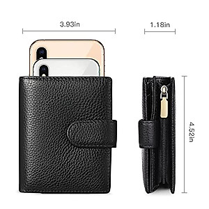 GOIACII Small Women Wallet Genuine Leather RFID Blocking Compact Bifold Zipper Pocket Purse with id Window