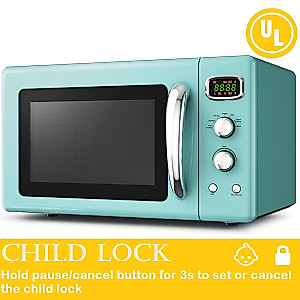 Retro Microwave Oven, SIMOE Compact Countertop Microwave 0.9 cu.ft. 900 W, Defrost & Auto Cooking Function, LED Display, Child Lock and Glass Turntable, ETL Certification