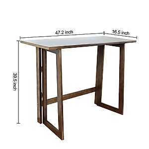 Solid Wood Folding Desk Mid Century Modern Desk,47 inch Foldable Writing Computer Desk for Home Office, Simple Study Makeup Workstation, Wooden Study Office Desk Table for Small Spaces,Walnut Color