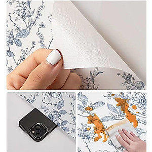 Light Blue Botanical Floral Shelf Liner Contact Paper Peel and Stick Botanical Floral Wallpaper for Walls Bahtroom Bedroom Kitchen Cabinets Dresser Drawer Furniture Arts Carfts Decal 17.7X117 Inches