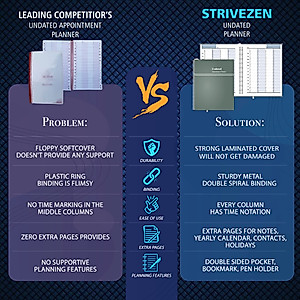 Appointment Book, Schedule Planner by StriveZen, 2024 2025, Daily, Hourly, 15 Minutes Increments, Weekly Scheduling, 7" x 8-3/4", Pockets, 128 Pages, HARDCOVER, UNDATED