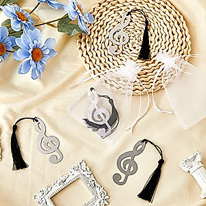 48 Pcs Musical Notes Bookmarks with Elegant Silk Tassel 48 Pcs White Organza Bags Music Metal Bookmarks Music Party Favors Gifts for Wedding Guests Children School Office Supplies
