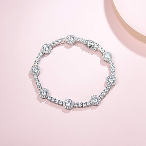 FANCIME White Gold Plated 925 Sterling Silver Round Cubic Zirconia CZ Wedding Bridal Prom Tennis Bracelet For Women Girls, 19cm