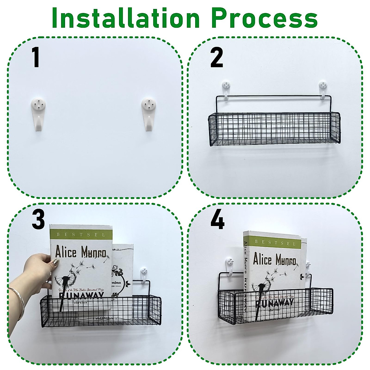 Wensdr Wall Mounted Metal Kids Bookshelf, Metal Wire Storage Bookshelf, Floating Book Shelves for Kids Room, Metal Hanging Bookshelve Organizer for Room Decor (Black, 5 Pack)