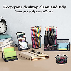 Pen Holder for Desk, 6 Pieces Mesh Desk Organizer set 3 Compartments pens holder, Mail Organizer Letter Holder Home Office Supplies Caddy Storage Baskets for Desktop Accessories(6 Piece set, Black)
