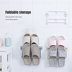 ORIJOYNA Wall Mounted Shoes Rack Plastic Shoes Hanger,Sticky Double Layer Foldable Slippers Drain Storage Rack Hanging Shoes Holder Bathroom Organizer（3 Packs）