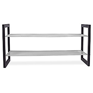 Internet's Best Mesh Shoe Rack - 2 Tier - Free Standing Metal Wood Shoe Organizer - Closet and Entryway - Fits 8 Pairs of Shoes - Black & Silver