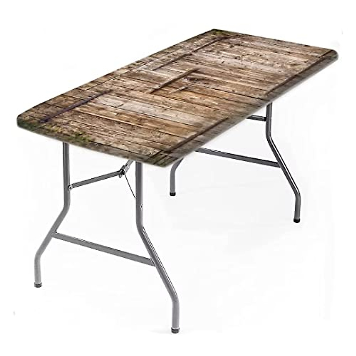 Polyester Rectangle Fitted Elastic Edge Table Cloths, 4 ft-(24" x 48"), Wooden Grain Barn Door Polyester Waterproof Wipeable Table Cloth, for Outdoor Picnic Camping and Indoor Kitchen Dining Party