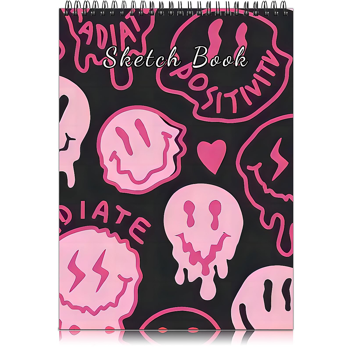 Cabreche Cute Sketchbook Top Spiral Bound Sketch Pad 9 x 12 inch,100GSM Thick Paper 50 Sheets 100 Pages,Art Sketch Book Aesthetic Writing Drawing Paper for Girls Women Face-Black Pink