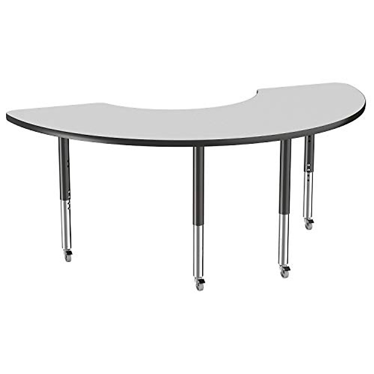 Factory Direct Partners 10076-GYBK Mobile Half Moon Activity School and Office Table (36" x 72"), Super Legs with Glides and Casters, Adjustable Height19-30" - Gray Top and Black Edge