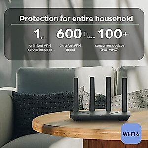 Encrouter Wi-Fi 6 VPN Router (ENC-AX1800A), High-Performance Built-in VPN Smart Home Router, VPN Protection for Your Entire Household, Cloud Access and GEO-IP Unlock, 1-Year Free VPN Subscription