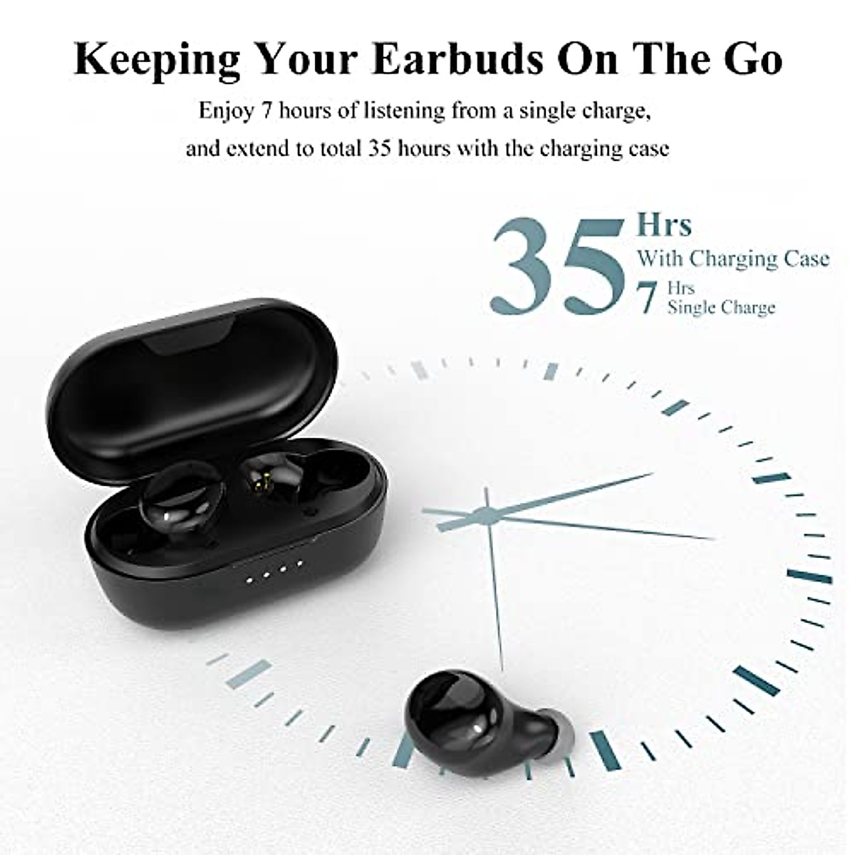 Minthouz Wireless Earbuds Bluetooth Headphones with 4 Microphones, 35H Playback Deep Bass Noise Cancelling Earbuds with IPX5 Waterproof, Mini Stereo Wireless Earphones for iPhone Android Sports -Black