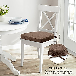 Wellsin Chair Cushions for Dining Chairs 6 Pack - Kitchen Chair Cushions with Ties and Non-Slip Backing - Dining Chair Pads 16"X16"X2", Brown