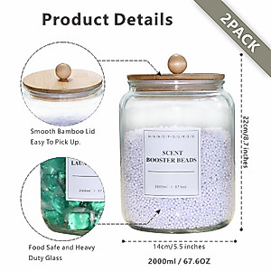 TAAMOG 2 Pack Half Gallon Glass Jars For Laundry Room Organization And Storage, Glass Containers With Bamboo Lids, 18 Pre-Printed Labels, 2 Measuring Cup, Airtight Seal, Dishwasher Safe