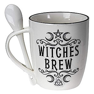 Summit Collection Alchemy Gothic Witches Brew Halloween Spooky Black Occult Wicca Witch Mug 11 fl oz Mug and Spoon Set Bone China