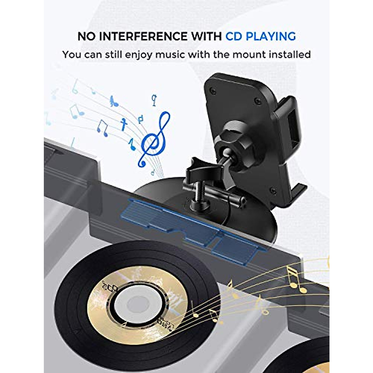 Pokanic Car Cell Phone CD Slot Mount Adjustable 360 Rotation Stand Holder Three-Side Grips Design One Touch Clamp Compatible with iPhone Galaxy Note Pixel Universal (CD Slot Mount)