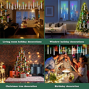 Color Changing Floating Candles with Magic Wand Remote, Christmas Decorations Magical Hanging Candles, 12Pcs Flameless Taper Candle with Multi-Color Battery Operated Window Candles for Christmas Decor