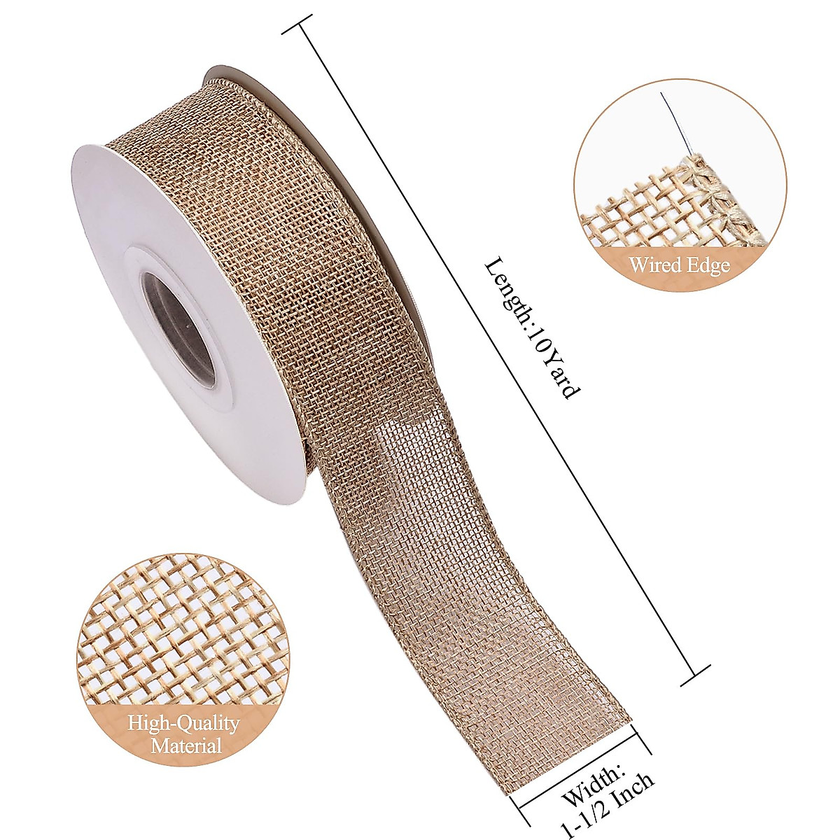 Ribest Burlap Natural Wired Ribbon, 1 1/2 inch 10 Yard, Jute Ribbon for Decoration Bows Craft Gift Wrapping Wreath Sewing