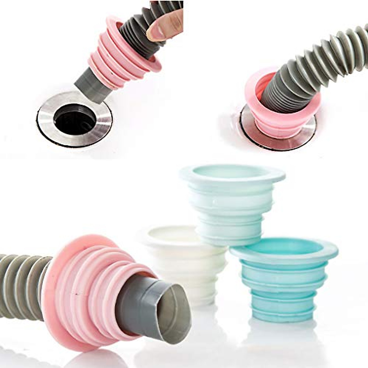 Goeielewe 4PCS Drain Pipe Hose Silicone Plug Sewer Seal Ring Washing Machine Sealing Plug for Bathroom Kitchen Cleaning Tools (Random Color)