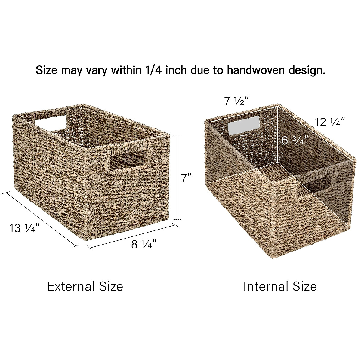 StorageWorks Set of 4 Storage Baskets, Rectangular Wicker Baskets with Built-in Handles
