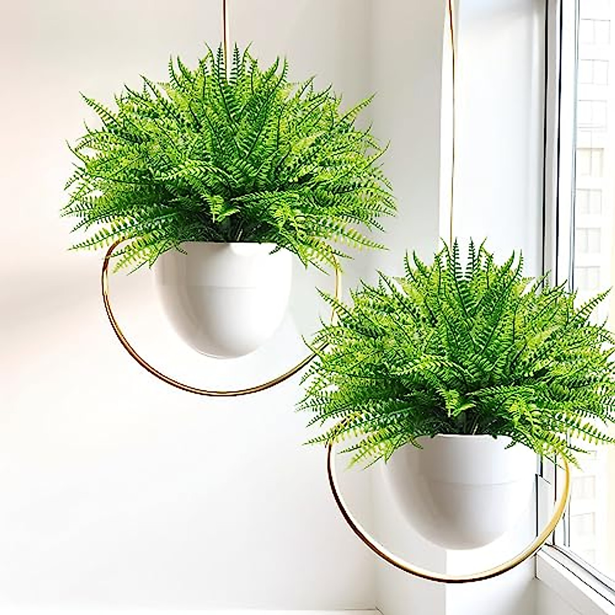 Kinisty 12 Bundles Artificial Plants for Outdoors Fake Boston Fern Bushes UV Resistant Faux Plants Shrubs Greenery Plastic Plants for Outside Porch Planter Patio Window Box Garden Decor