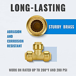 SUNGATOR Pushfit 1/2" Tee Fittings, Plumbing T Fittings 1/2 Inch, No Lead Brass Push to Connect Fittings, Push Pex Fittings Tee for PEX, Copper, CPVC Transition, with 1 Disconnect Clip, Pack of 6
