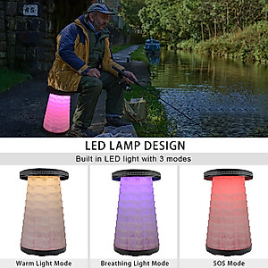 Retractable Folding Stool Portable Stool Collapsible Stool with LED Light 1 Second Open More Sturdy Telescoping Stool Load Capacity 400lbs for Outdoor Fishing Camping Hiking Travelling (Black)