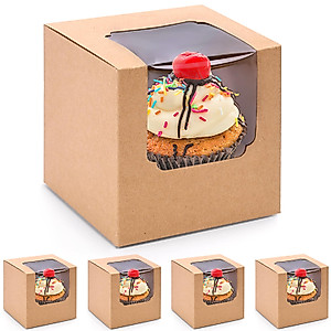 VGOODALL 20PCS Cupcake Boxes, 3.5"x3.5"x3.5" Individual Cupcake Containers Pre-Assembled Containers with Window and Inserts for Wedding Baby Shower Birthday Party Supplies