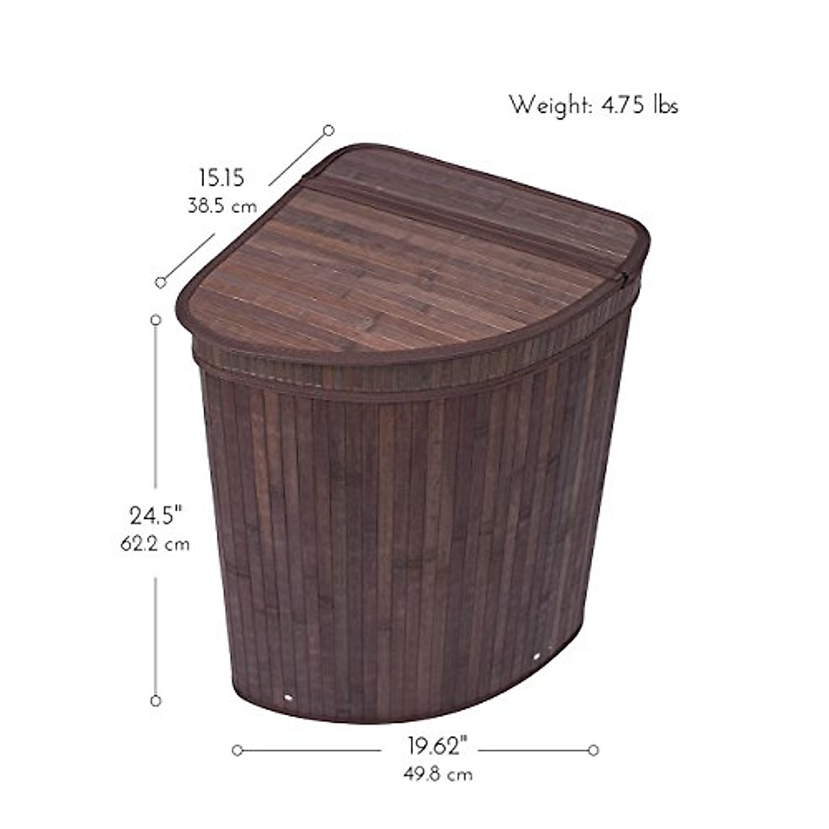BIRDROCK HOME Corner Laundry Hamper with Lid and Cloth Liner - Bamboo - Espresso - Easily Transport Laundry Basket - Collapsible Hamper - String Handle
