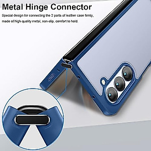 MALEWOLF Compatible with Samsung Galaxy Z Fold 5 Case [Camera Lens Protector] [Hinge Connector], Matte Translucent Slim Shockproof Silkly PC & TPU Phone Cover for Samsung Z Fold 5 Women Men (Blue)