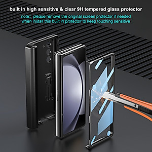 Libeagle Compatible with Samsung Galaxy Z Fold 5 Case, Built in Hidden Fold 5 New Slim S Pen Holder (2023), Leather on Back, Screen Protector, Hinge Protection, Wireless Charging Cover 5G-Carbon Fiber