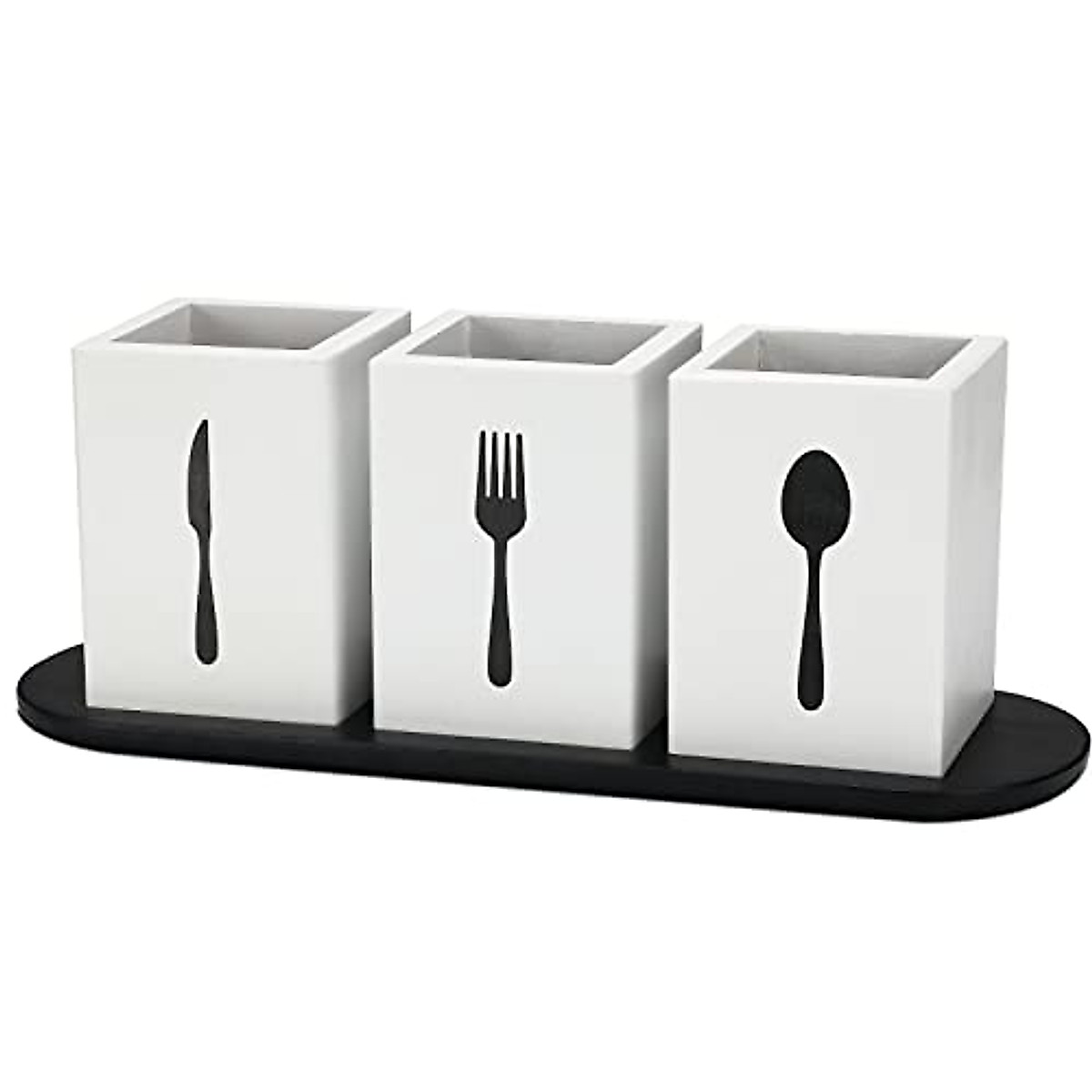 4 Pieces Silverware Caddy Utensil Holder for Countertop Silverware Organizer with Wood Tray Spoon and Fork Holder Cutlery Silverware Holder Utensil Caddy Flatware Organizers for Kitchen (White)