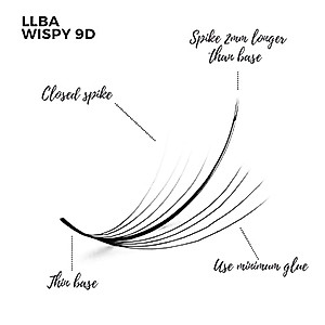 LLBA Promade Wispy Lash Extensions 9D 0.05, 100% Handmade Eyelashes Volume Fans, C Cc D Curls, 9-17 Mm Length, Long-Lasting, Easy Application (C 12 mm)