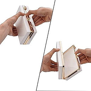 SharPlus Cute Acrylic Box Clutch Purses and Handbags for Women Shoulder Cross-Body Bag for School Party Prom Bridals (White)