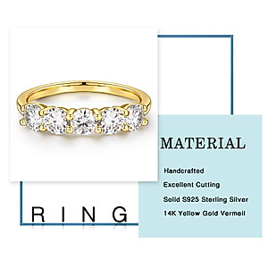 MOOSEA 5 Stone Moissanite Promise Rings for Her, 4MM D Color VVS1 Clarity Lab Created Diamond Band 14K Yellow Gold Vermeil Moissanite Anniversary Rings for Women Promise Rings for Her Jewelry Gifts