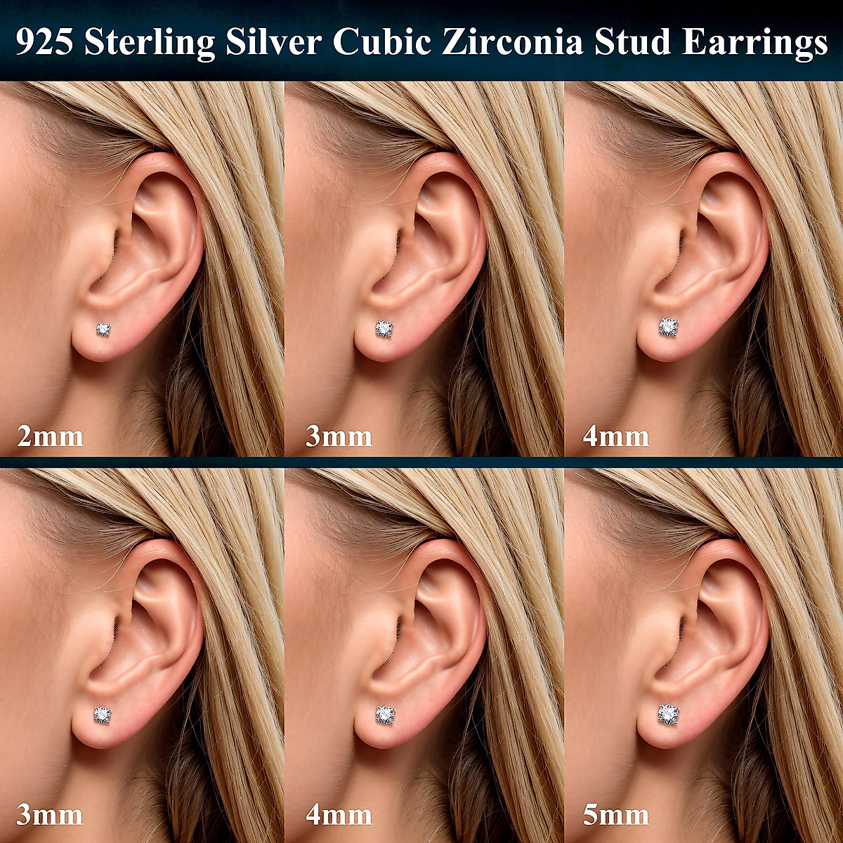 ZELORES 3 Pairs 20G CZ Stud Earrings Flatback 925 Sterling Silver Tragus Cartilage Stud Earrings Set Tiny CZ Stud Flat Back Earrings for Women Men (Silver-2/3/4mm)
